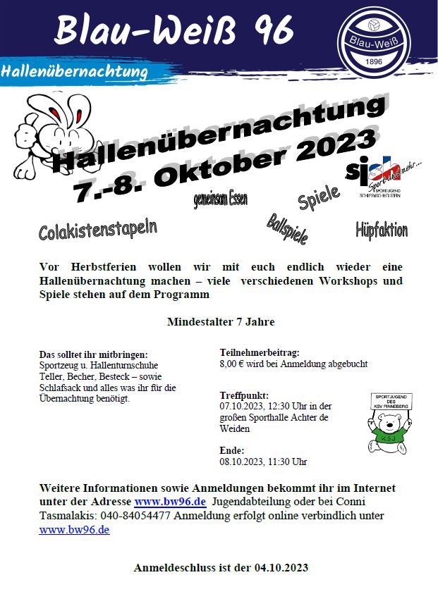 Hallenübernachtung 2023 – Blau-Weiß 96 Schenefeld e.V.